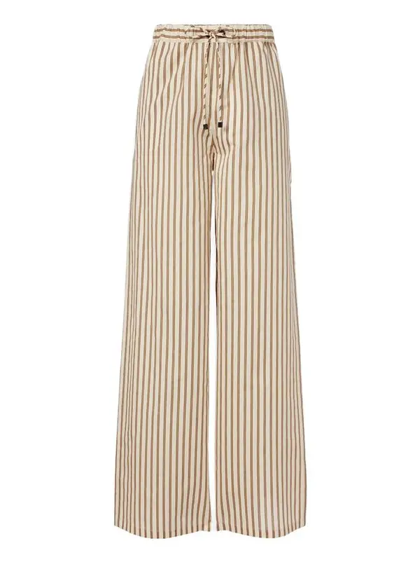 Max Mara Striped Cotton And Silk Wide-leg Pants - Beige