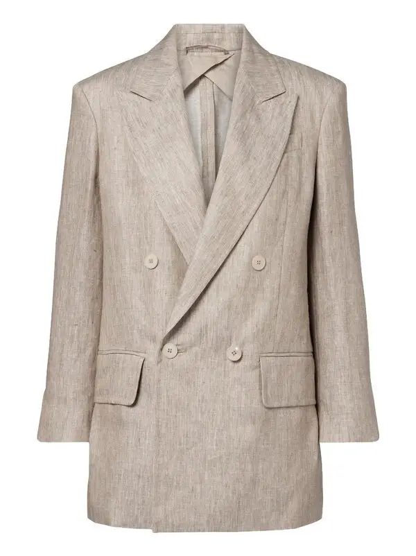Max Mara Olimpia Double-breasted Herringbone Linen Blazer - Beige