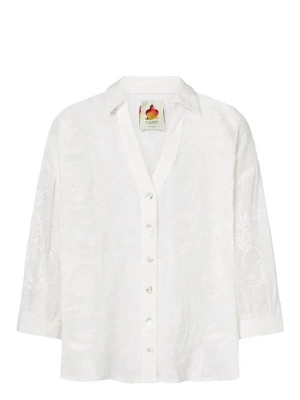 Farm Rio Nina Embroidered Cotton Shirt - White