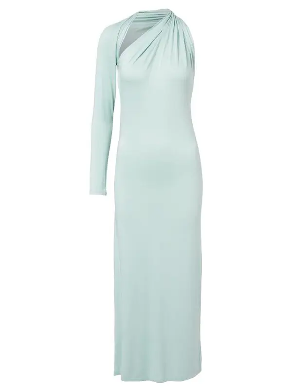 MUGLER Asymmetric Jersey Midi Dress - Blue