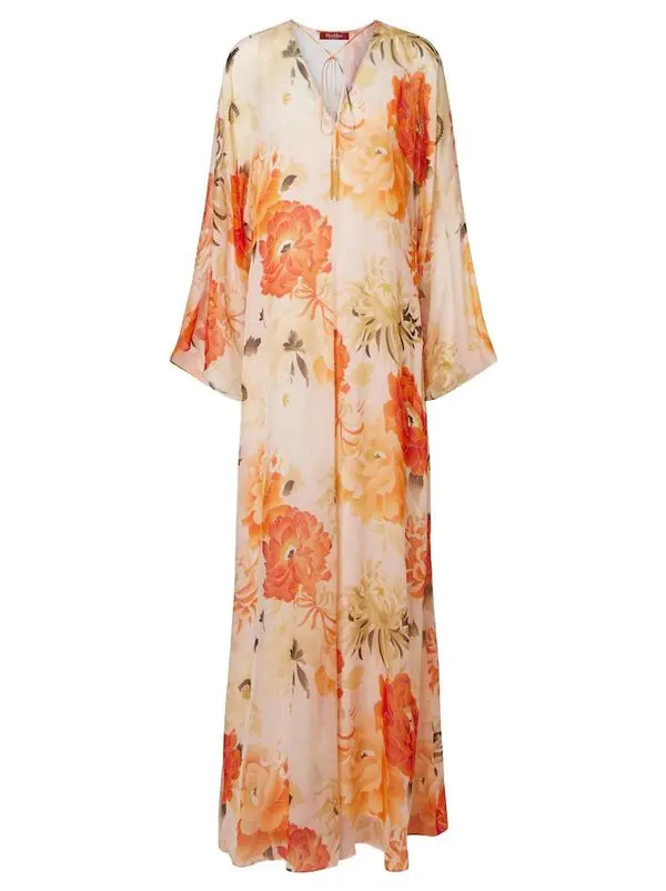 Max Mara Angus Floral Silk Chiffon Maxi Dress - Pink