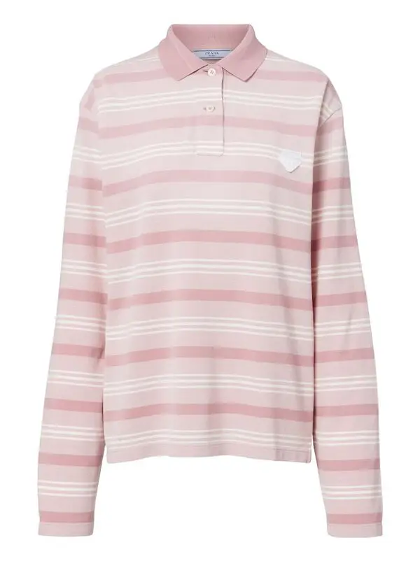 Prada Striped Cotton Piqué Polo Shirt - Pink