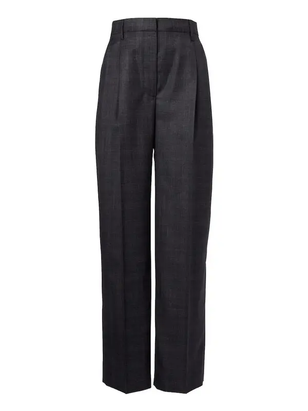 Prada Checked Wool Wide-leg Trousers - Grey