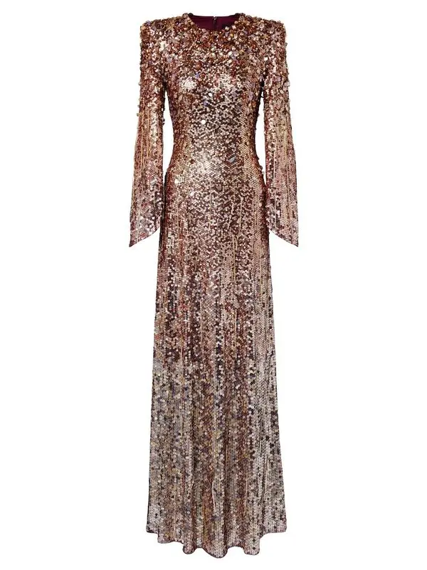Jenny Packham Embellished Fringed Gown - Brown