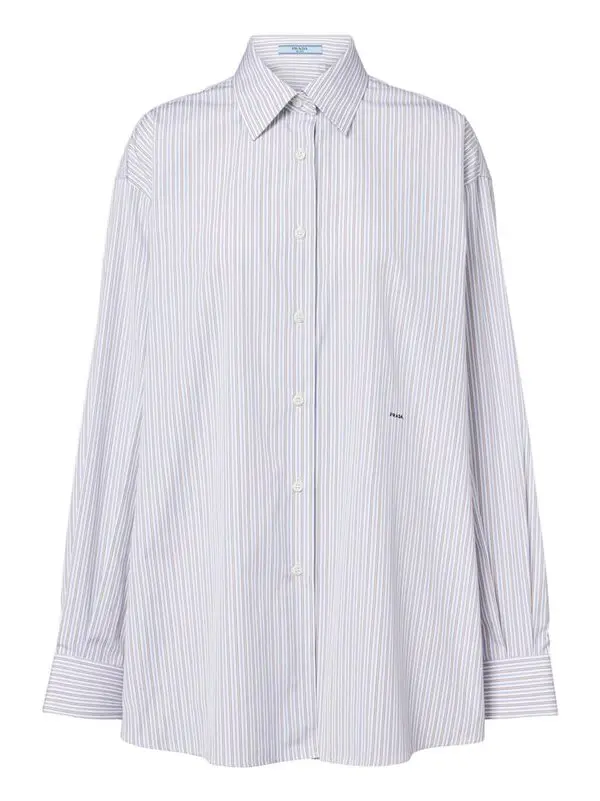 Prada Striped Oversized Cotton Poplin Shirt - White
