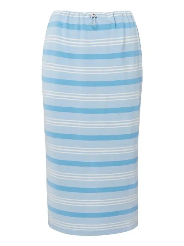 Prada Striped Cotton Piqué Pencil Skirt - Blue