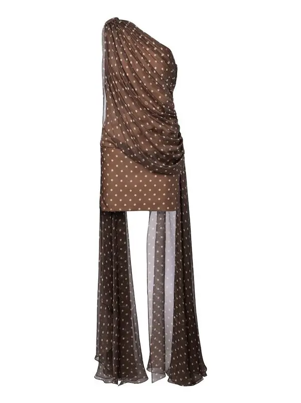 Elie Saab Caped One-shoulder Polka-dot Minidress - Brown
