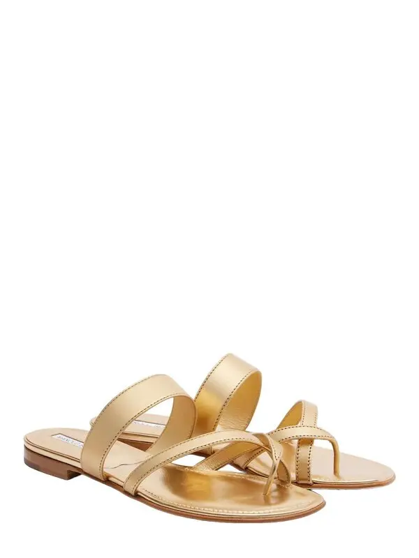 Manolo Blahnik Susa Metallic Leather Sandals - Gold