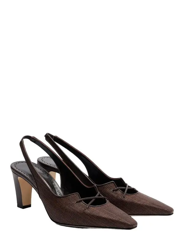 Manolo Blahnik Montbalo Raffia Slingback Pumps - Brown