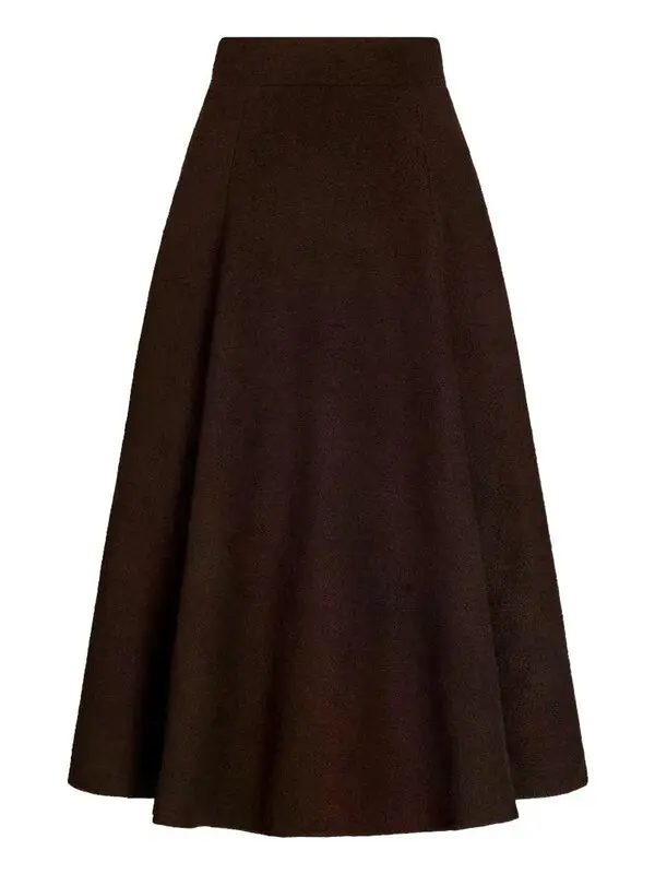 Oscar De La Renta Wool Tweed Pleated Midi Skirt - Brown