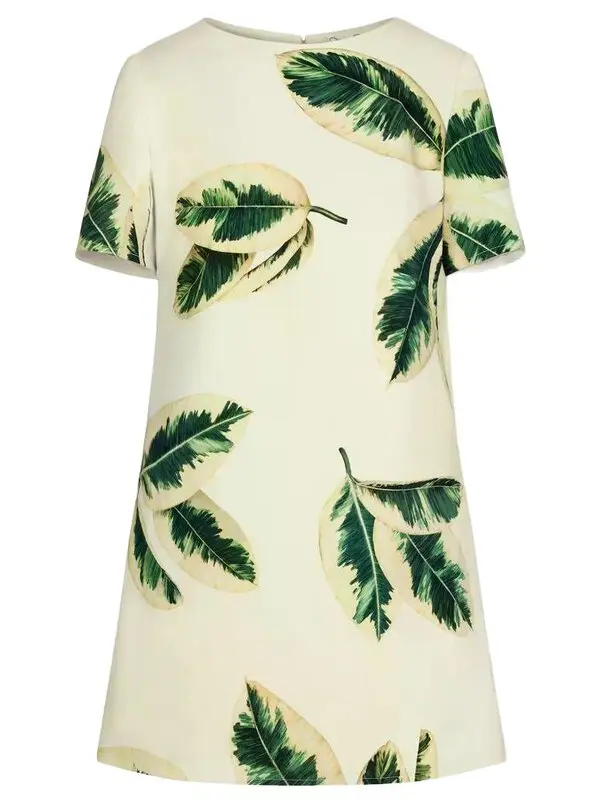 Oscar De La Renta Ficus Leaves Printed Shift Dress - Neutrals