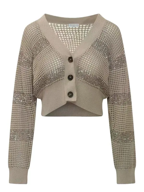 Brunello Cucinelli Sequins Open Knit Cardigan - Neutrals