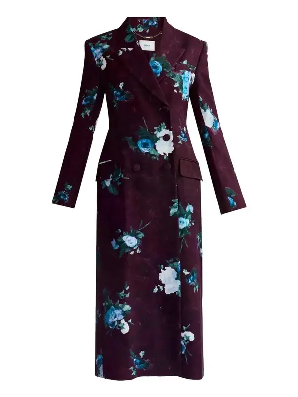 Erdem Floral-print Double-breasted Coat - Red