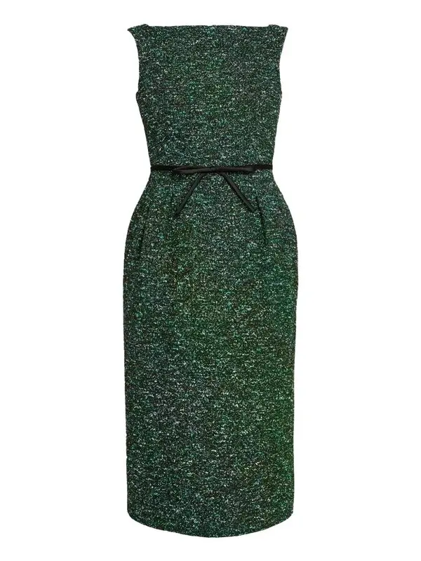 Erdem Tweed Belted Sleeveless Dress - Green