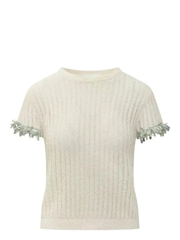 DES_PHEMMES Embroidered Ribbed Top - Neutrals