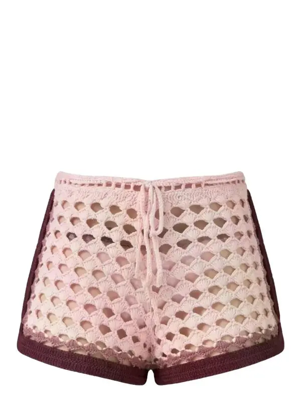 LESLIE AMON Crochet Drawstring Shorts - Pink