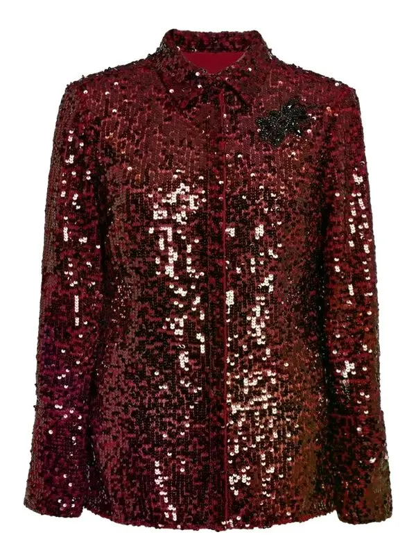 Erdem Sequin Embellished Long Sleeve Shirt - Red