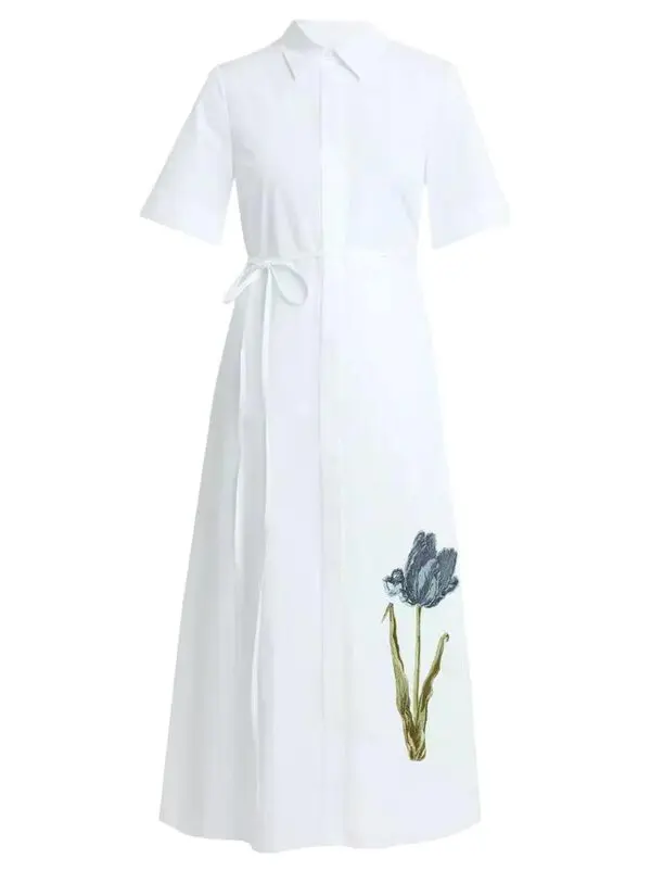 Erdem Floral-embroidered Tie-waist Midi Shirt Dress - White