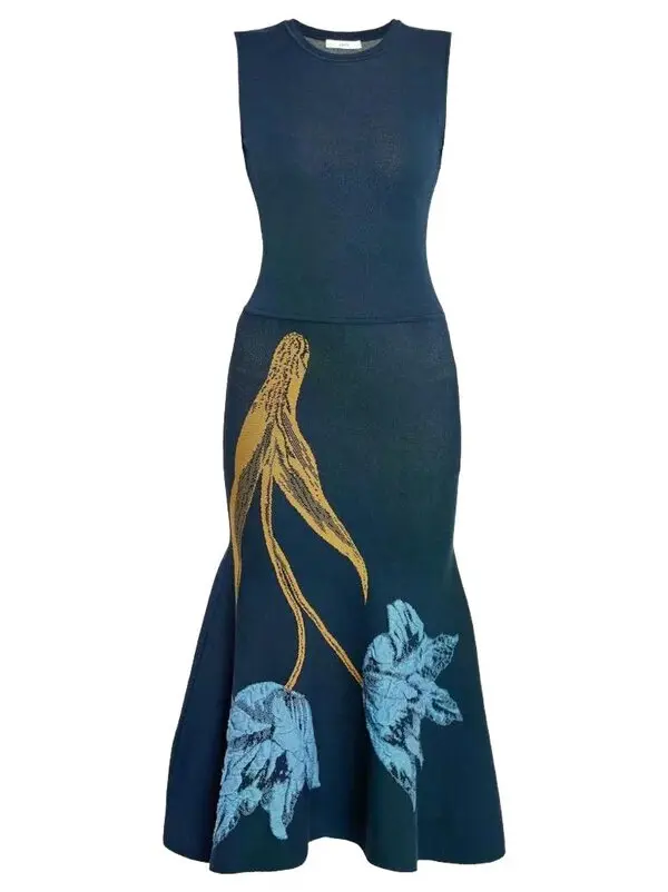 Erdem Floral Detail Midi Dress - Blue