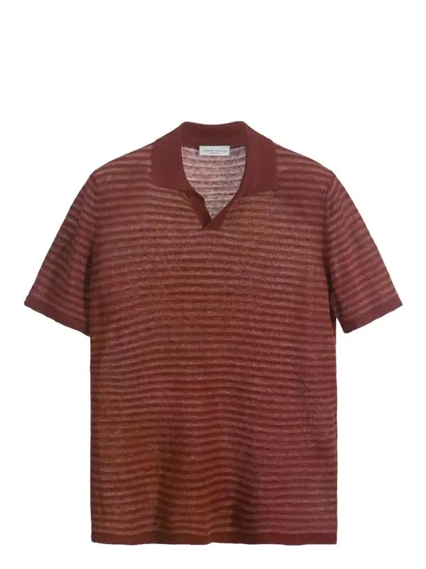 ROBERTO COLLINA Striped Polo Colar T-shirt - Brown