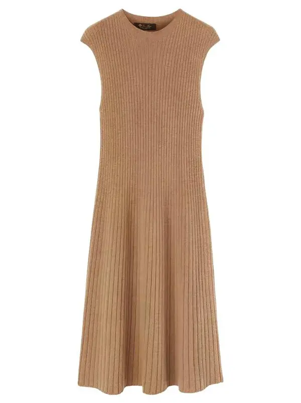Loro Piana Cervatto Ribbed A-line Midi Dress - Brown