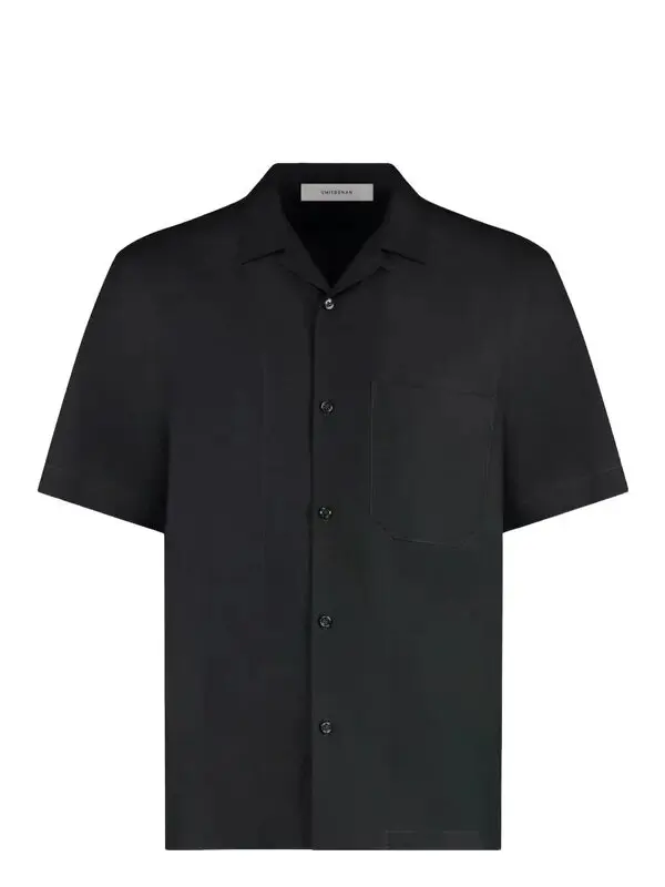 UMIT BENAN Havana Short-sleeve Pocket-detail Silk Shirt - Black