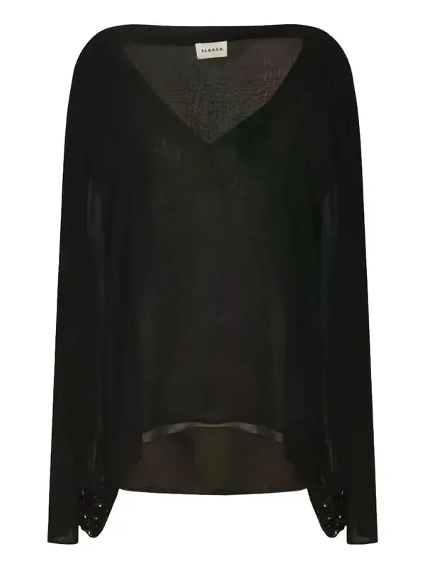 PARAH V-neck Top With Beaded Cuffs - Black