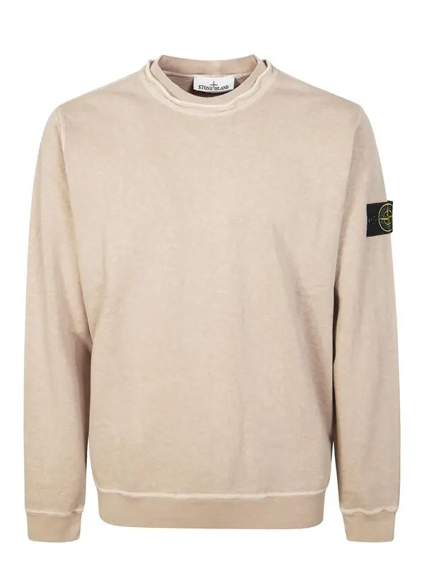 Stone Island Crew Neck Sweater With Logo - Beige