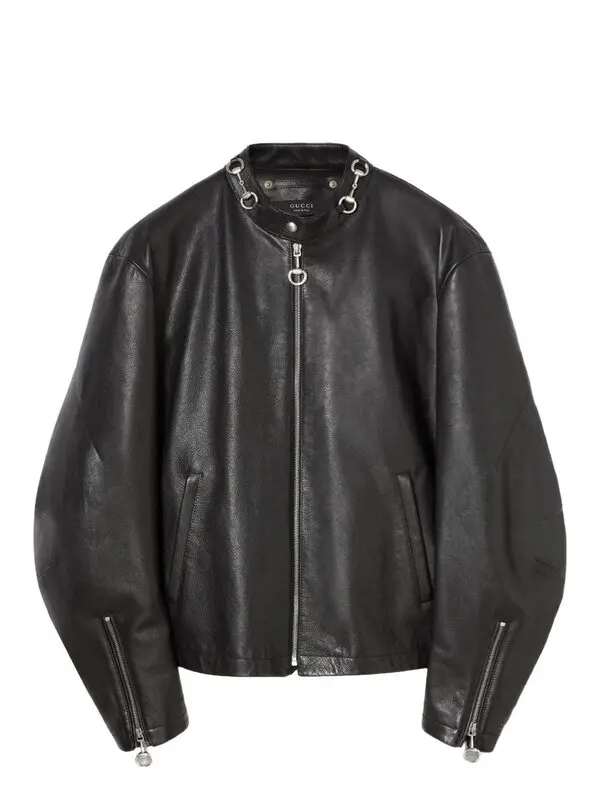 Gucci Leather Jacket With Horsebit - Black