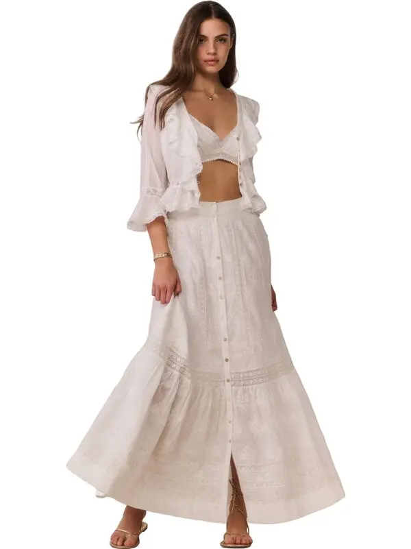 LoveShackFancy Araminta Cotton Victorian Maxi Skirt - White