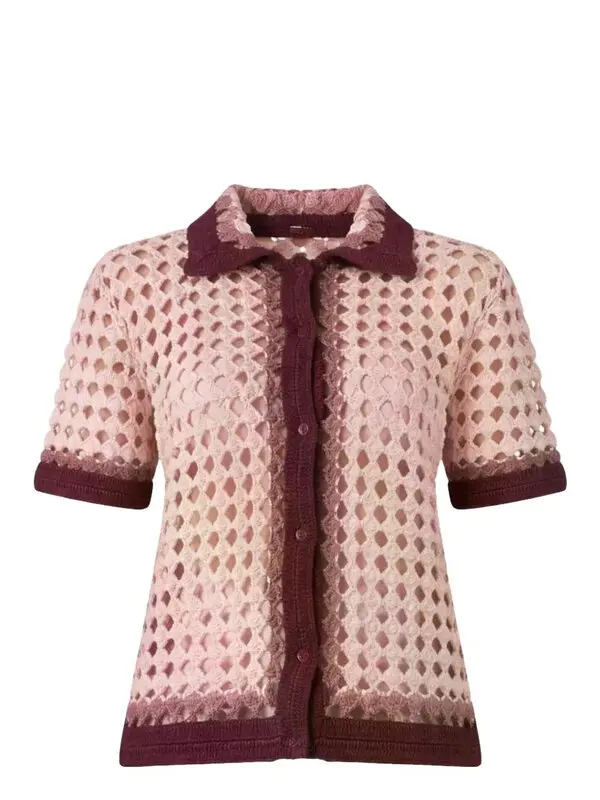 LESLIE AMON Collared Open Knit Shirt - Pink