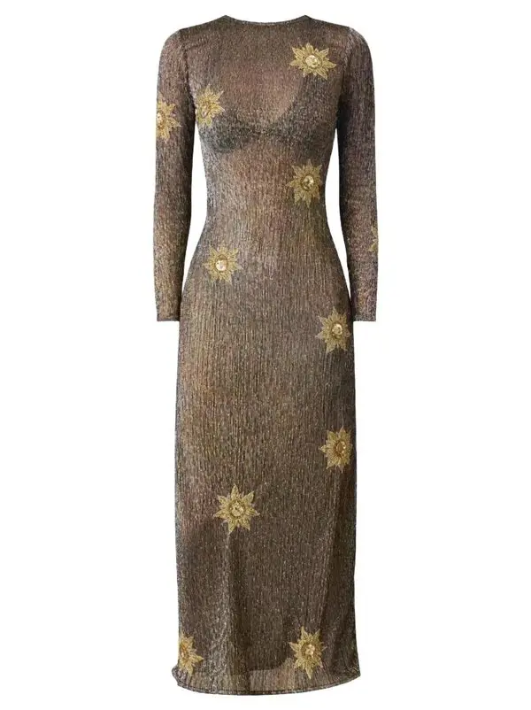 LESLIE AMON Star-motif Midi Dress - Brown