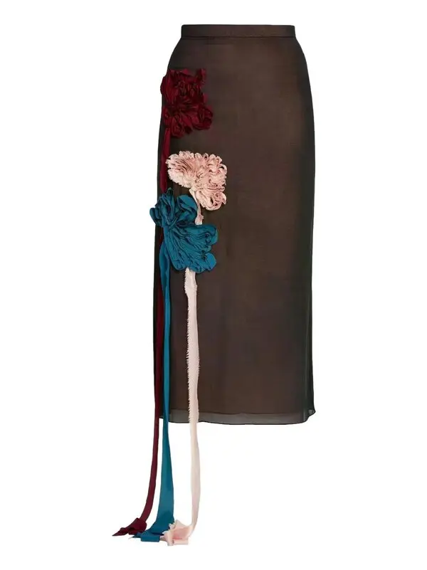 Erdem Silk Flower-embellished Midi Skirt - Brown