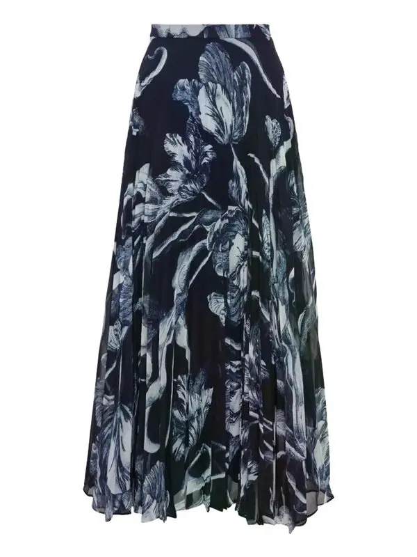 Erdem Printed Pleated Midi Skirt - Blue