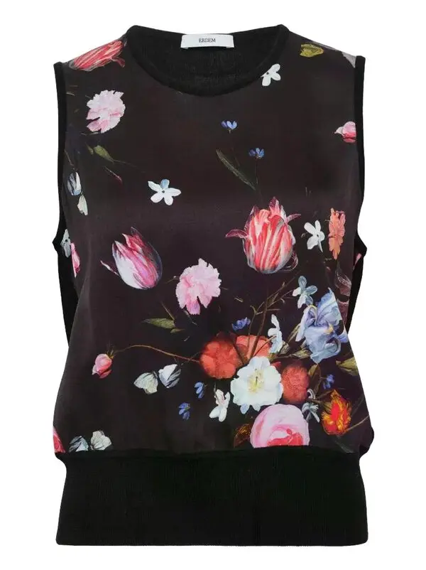 Erdem Floral Print Sleeveless Top - Black