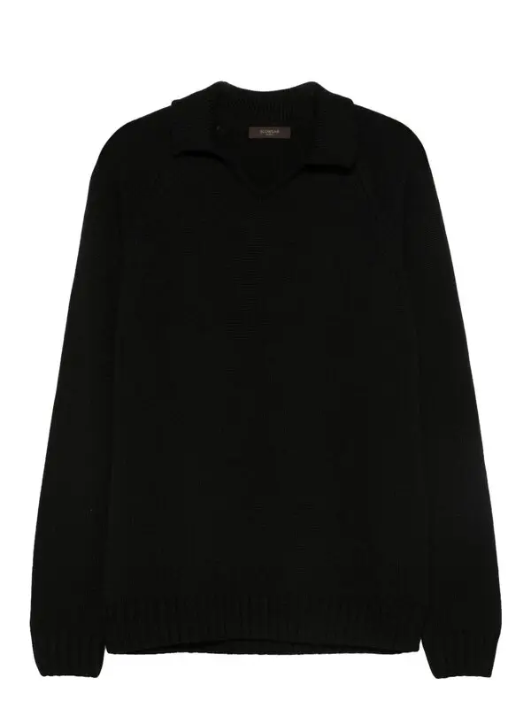 ZANONE Wool Knit Polo Sweater - Black