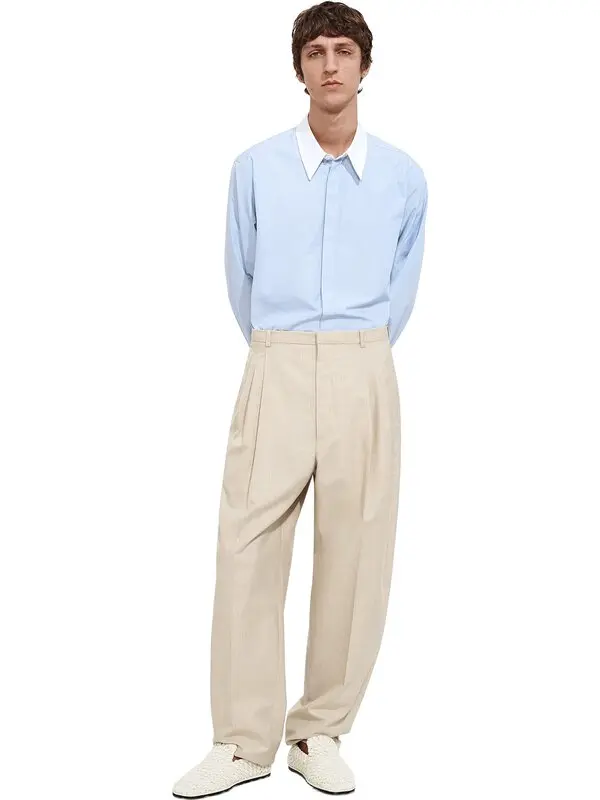 Bottega Veneta Wool And Cotton Gabardine Pants - Linen Melange