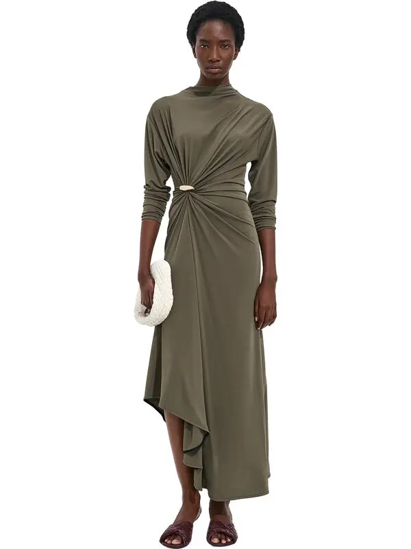 Bottega Veneta Crepe Viscose Jersey Long Dress - Camo