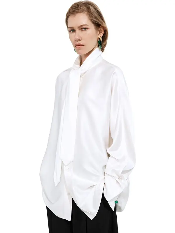 Bottega Veneta Fluid Silk Satin Shirt - Chalk