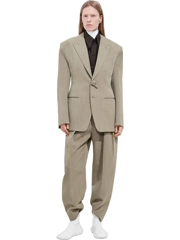 Bottega Veneta Wool And Linen Toile Tapered Pants - Green/lava Mel