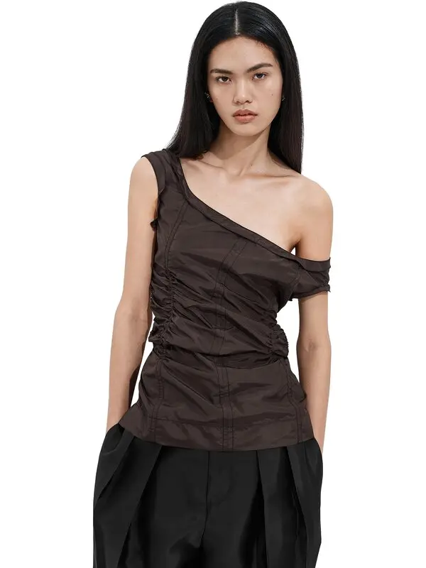 Bottega Veneta Washed Silk Taffeta Top - Dark Carrubo