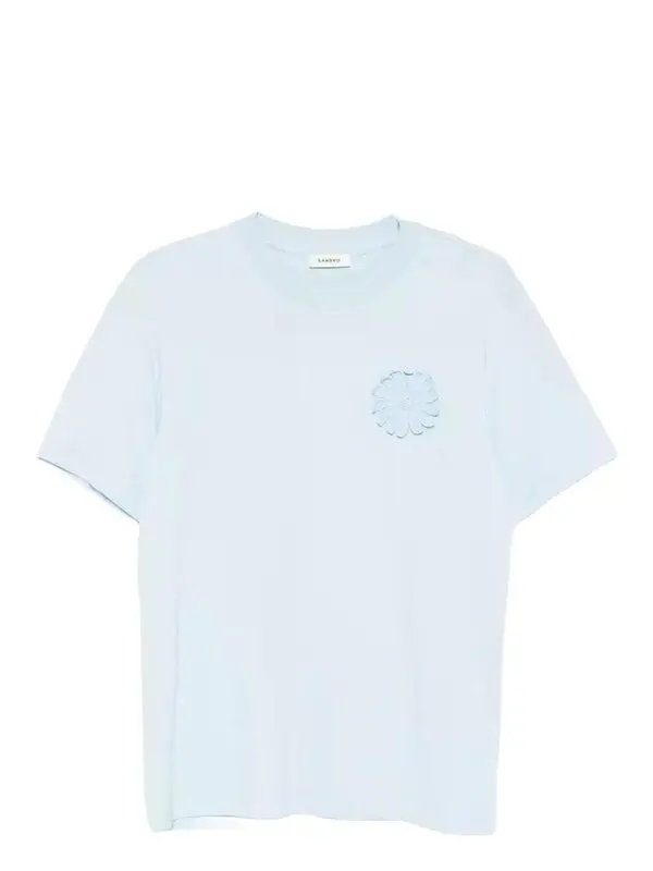Sandro Cotton Crochet Flower T-shirt - Blue
