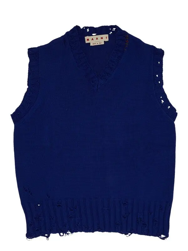 Marni V Neck Distressed Vest - Blue