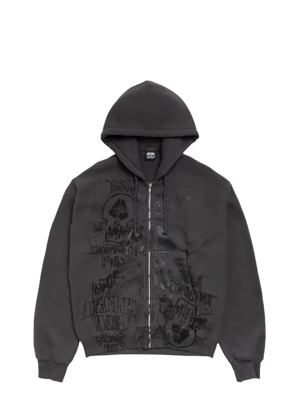 StÜssy Skulls Zip Up Hoodie - Black