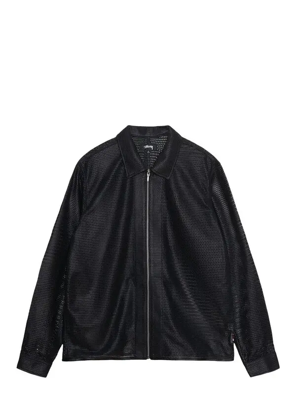 StÜssy Perforated Leather Zip Shirt - Black