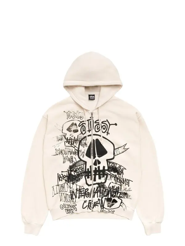 StÜssy Skulls Zip Hoodie - Cream