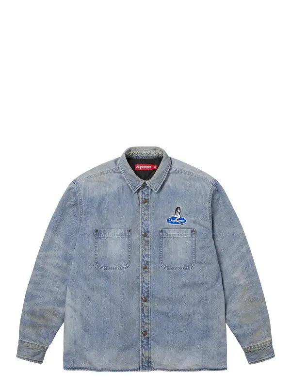 Supreme Quilted Lined Denim Snap Shirt - Blue