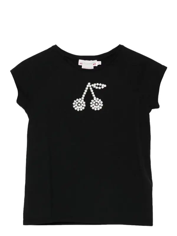 Bonpoint Asmae T-shirt With Embroidered Cherries - Black