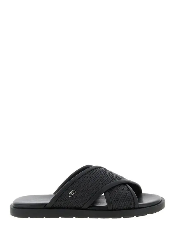 FERRAGAMO Braided Leather Slide Sandals - Black