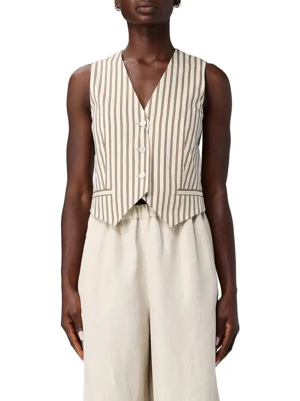 Max Mara Striped Cotton And Silk Tailored Vest - Beige
